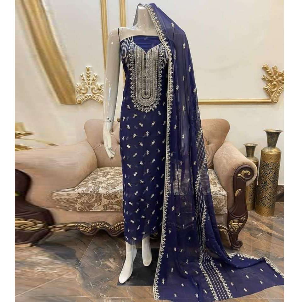 Pakistani Silver Gala Embroidery Unstitched 3Piece